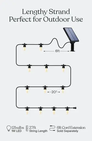 BRIGHTECH 27 Ft, 12‑light Solar‑powered Heavy Duty Led Outdoor String Lights